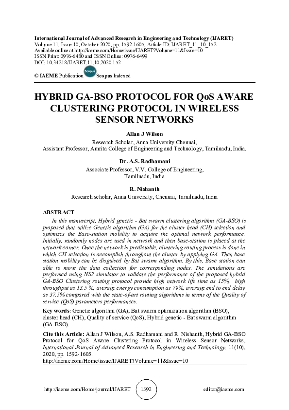 (PDF) HYBRID GA-BSO PROTOCOL FOR QoS AWARE CLUSTERING PROTOCOL IN WIRELESS SENSOR NETWORKS ...