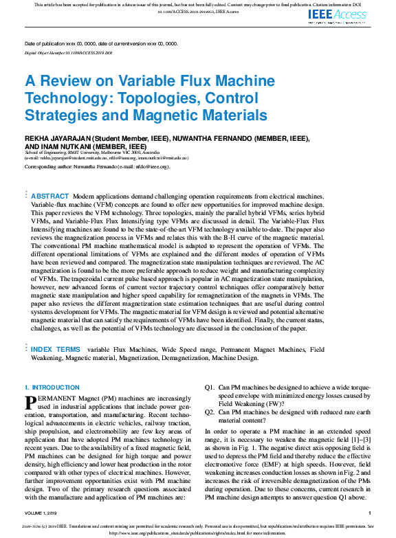 (PDF) A Review on Variable Flux Machine Technology: Topologies, Control ...