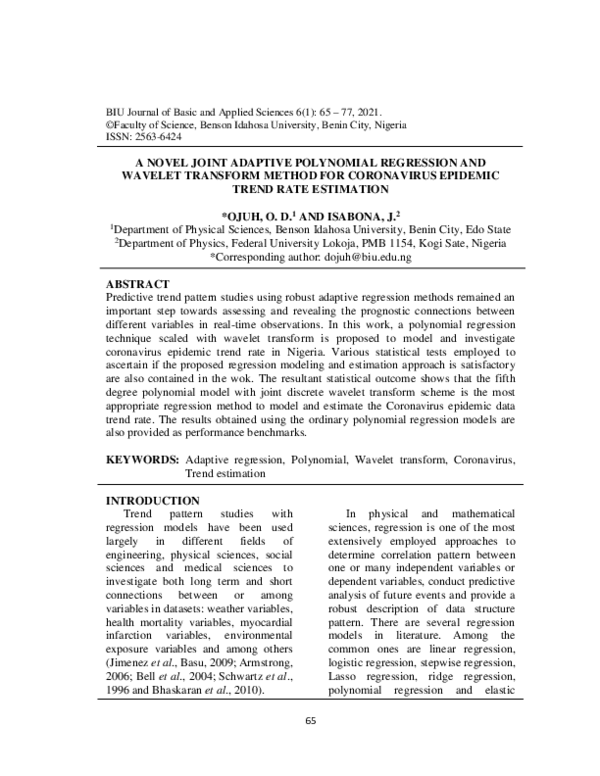 Pdf A Novel Joint Adaptive Polynomial Regression And Wavelet