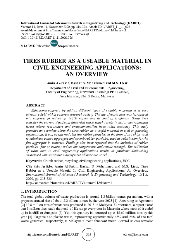 (PDF) TIRES RUBBER AS A USEABLE MATERIAL IN CIVIL ENGINEERING ...
