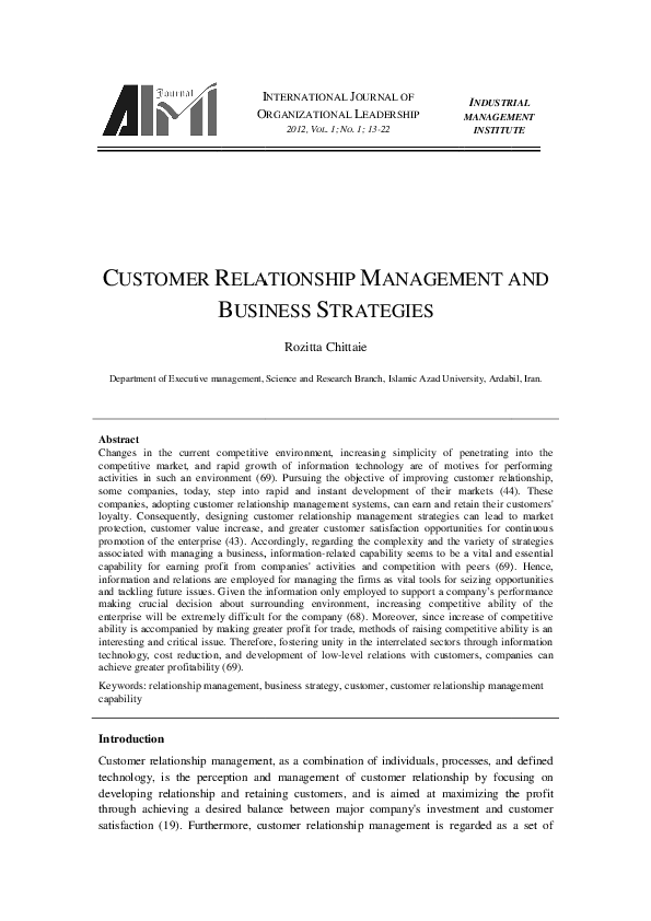 (PDF) Customer Relationship Management and Business Strategies