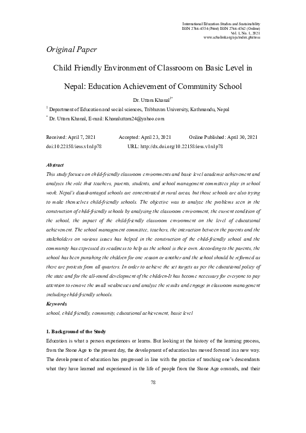 (PDF) Child frendly environment in classroom