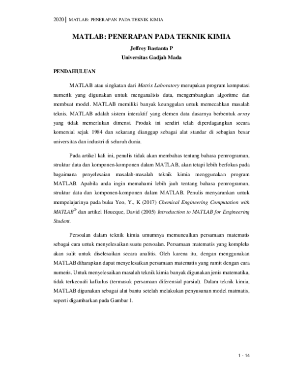 (PDF) MATLAB Penerapan Pada Teknik Kimia