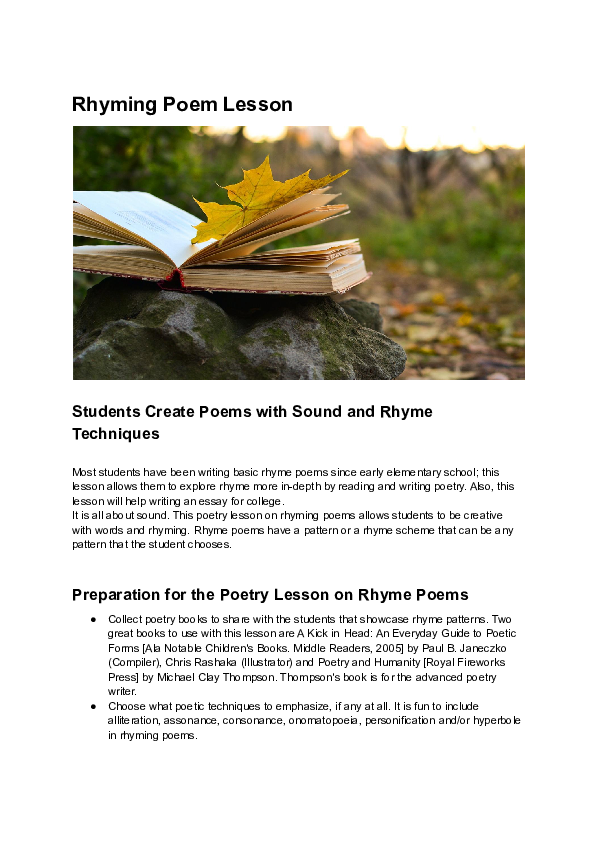 (PDF) Rhyming Poem Lesson