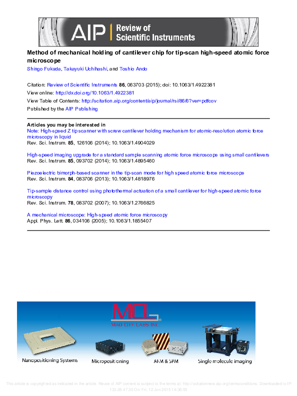 (PDF) Method of mechanical holding of cantilever chip for tip-scan high ...