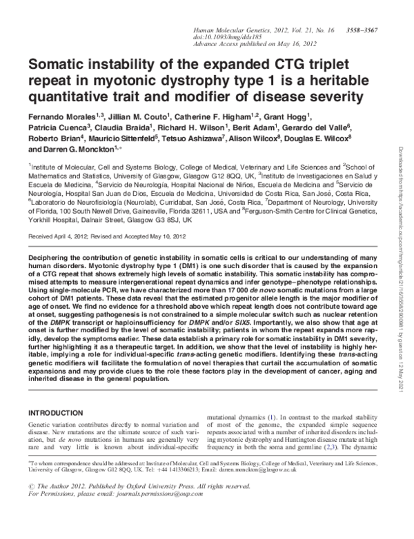 (PDF) Heritable Somatic Instability in Myotonic Dystrophy