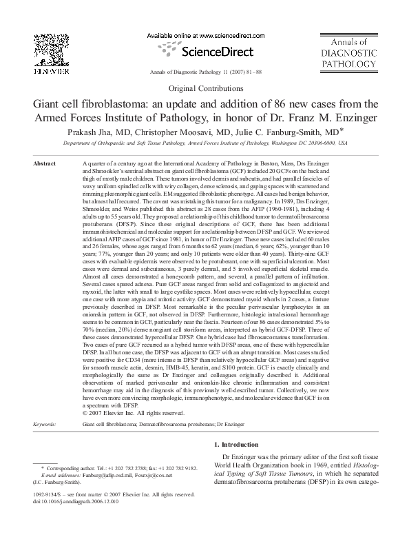 (PDF) Giant cell fibroblastoma: an update and addition of 86 new cases ...