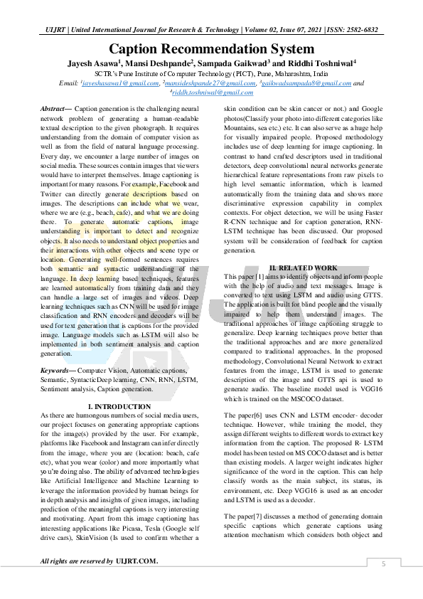 (PDF) Caption Recommendation System