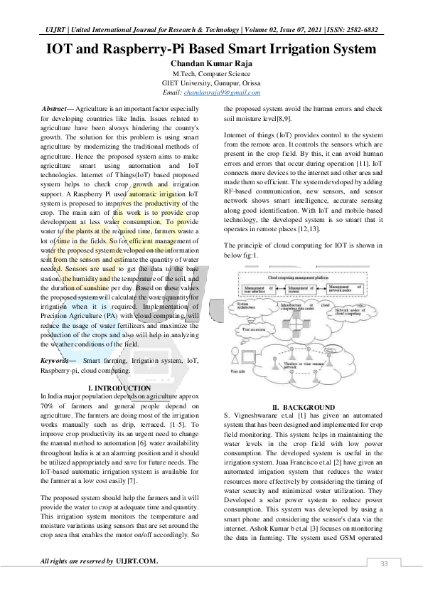 Pdf Iot And Raspberry Pi Based Smart Irrigation System