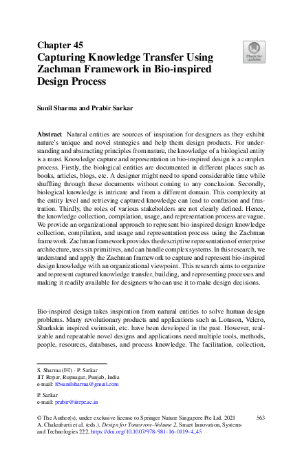 (PDF) Capturing Knowledge Transfer Using Zachman Framework in Bio-inspired Design Process