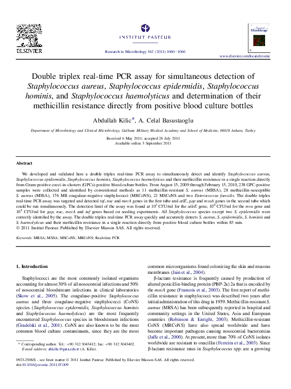 (PDF) Double triplex real-time PCR assay for simultaneous detection of Staphylococcus aureus ...