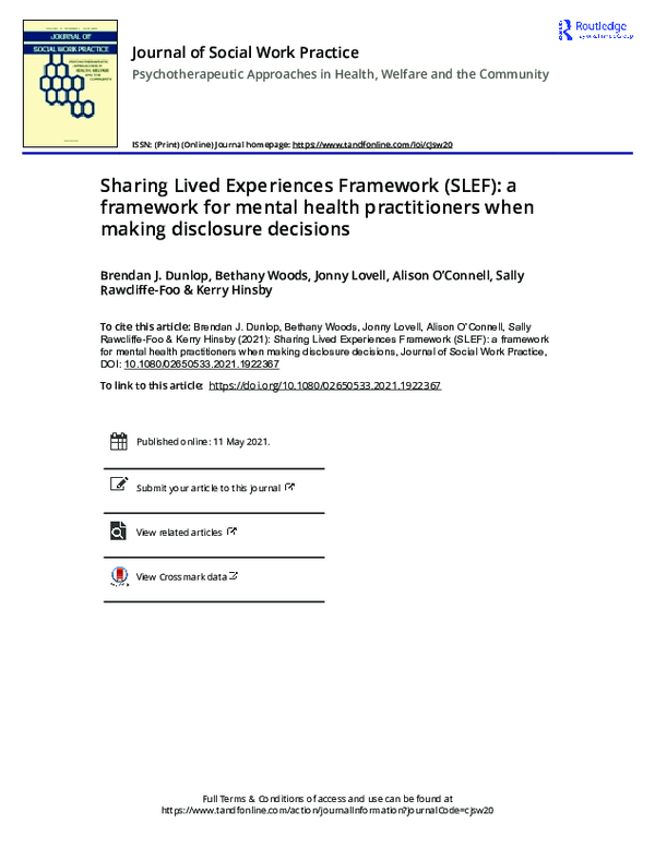 (PDF) Sharing Lived Experiences Framework (SLEF): a framework for ...
