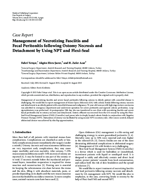 (PDF) Management of Necrotizing Fasciitis and Fecal Peritonitis ...