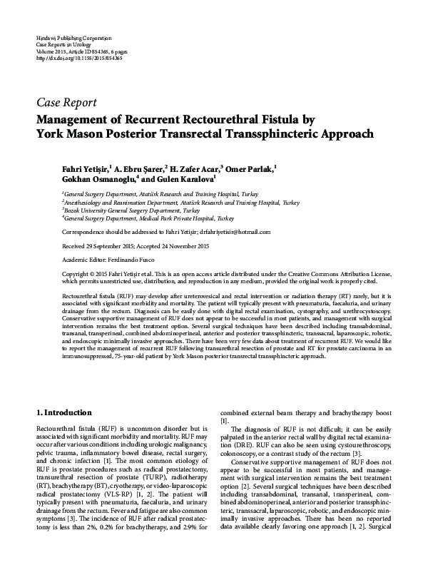 (PDF) Management of Recurrent Rectourethral Fistula by York Mason ...