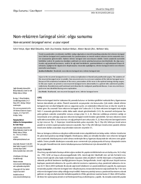 (PDF) Non-recurrent laryngeal nerve