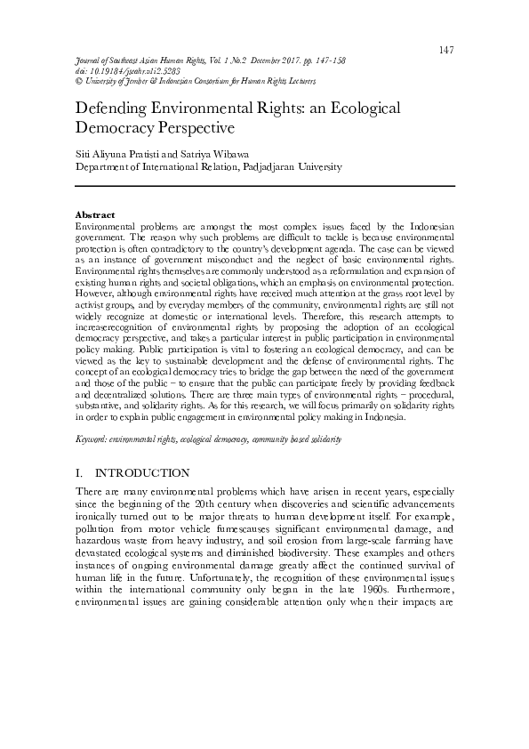 (PDF) Defending Environmental Rights: an Ecological Democracy Perspective
