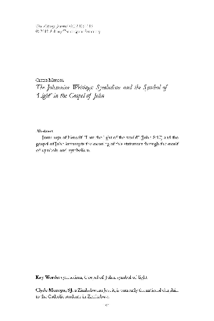 (PDF) The Johannine Writings: Symbolism and the Symbol of 'Light' in ...