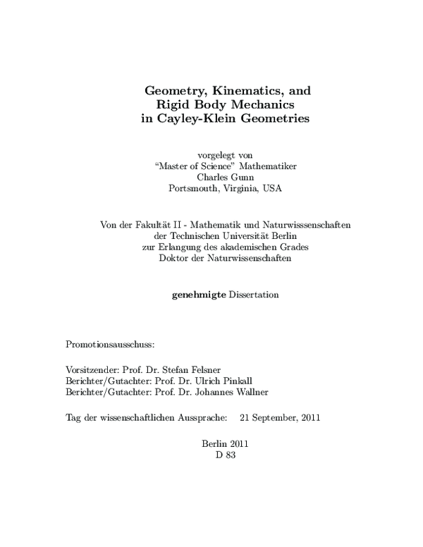 (PDF) Geometry, Kinematics, and Rigid Body Mechanics in Cayley-Klein ...