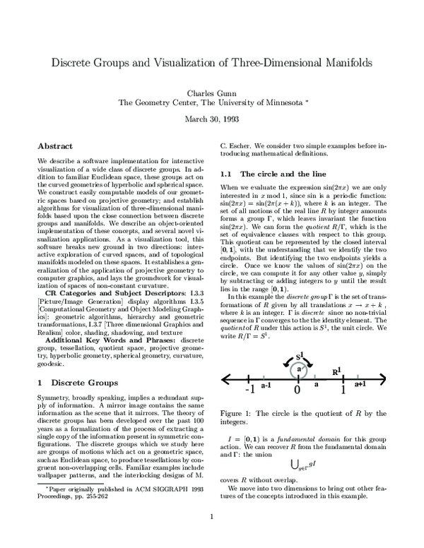 (PDF) Discrete groups and visualization of three-dimensional manifolds