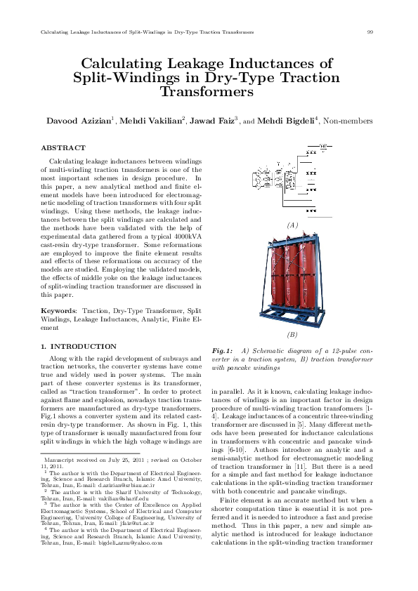 (PDF) Calculating Leakage Inductances of Split-Windings in Dry-Type Traction Transformers