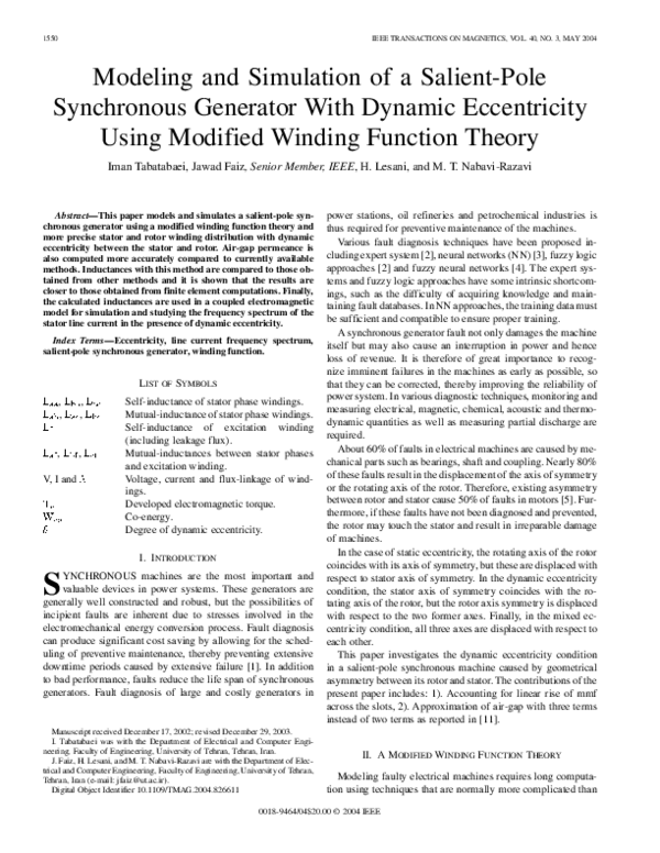 Pdf Modeling And Simulation Of A Salient Pole Synchronous Generator