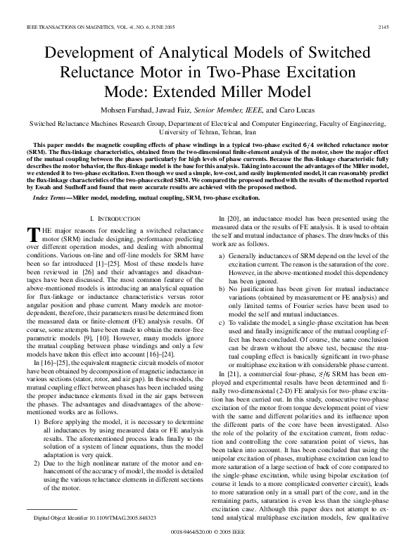 (PDF) Development of analytical models of switched reluctance motor in two-phase excitation mode ...