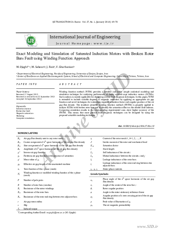 Pdf Exact Modeling And Simulation Of Saturated Induction Motors With Broken Rotor Bars Fault