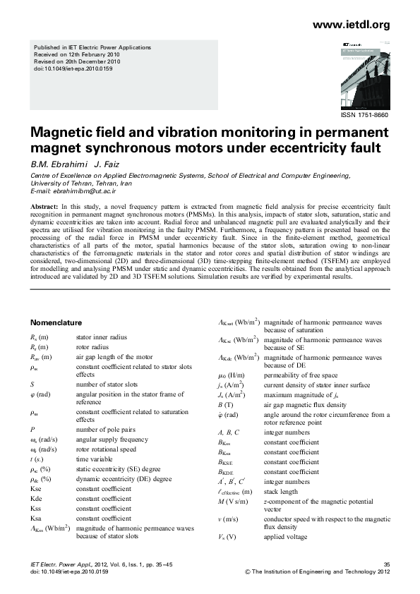 Pdf Magnetic Field And Vibration Monitoring In Permanent Magnet Synchronous Motors Under