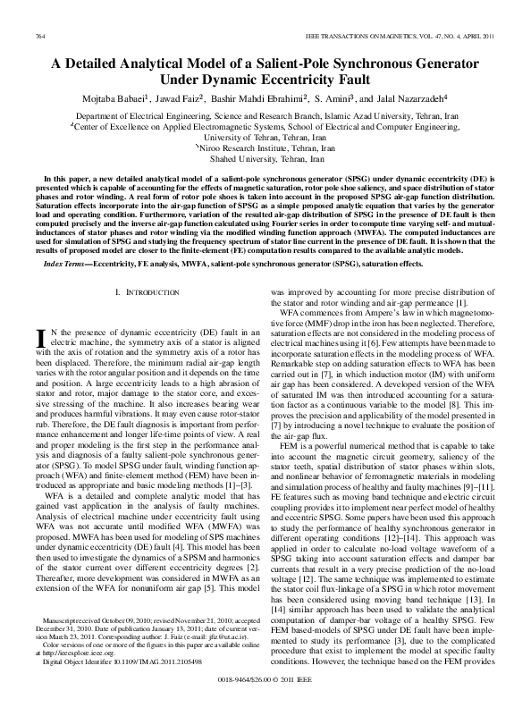 Pdf Modeling Salient Pole Synchronous Generators Under Eccentricity