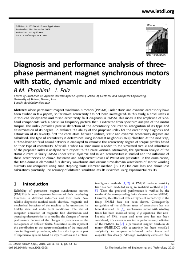 (PDF) Diagnosis and performance analysis of three-phase permanent magnet synchronous motors with ...