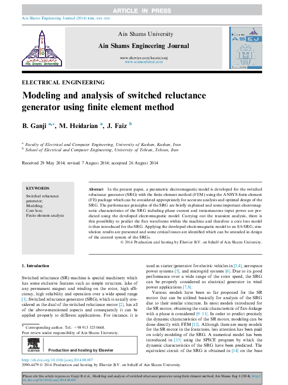 Pdf Modeling And Analysis Of Switched Reluctance Generator Using Finite Element Method