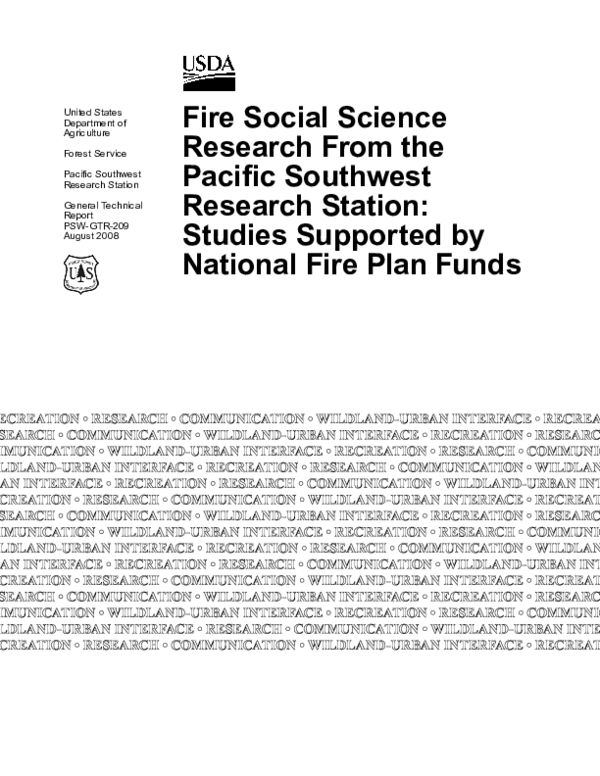 (PDF) Fire social science research from the Pacific Southwest research ...