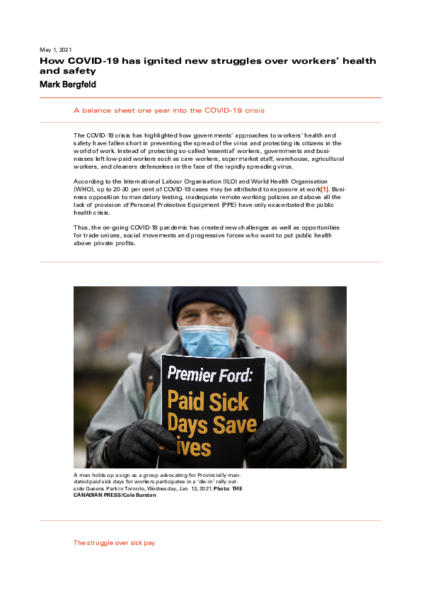 (PDF) How COVID 19 has ignited new struggles over workers’ health and ...