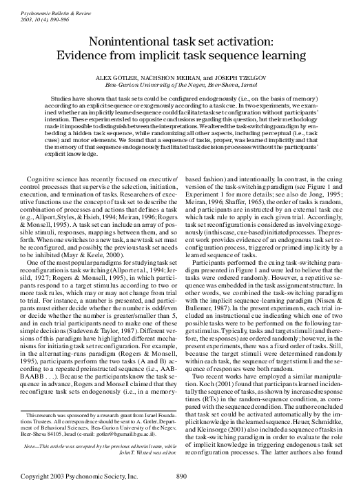 Pdf Nonintentional Task Set Activation Evidence From Implicit Task Sequence Learning