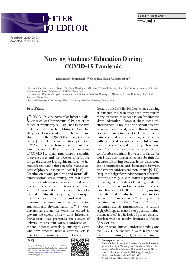 (PDF) Nursing Students’ Education During COVID-19 Pandemic