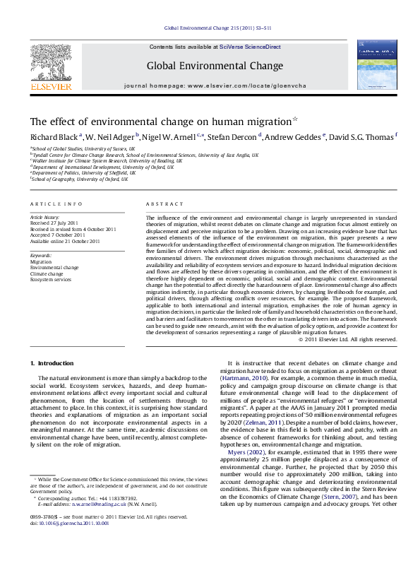 (PDF) The effect of environmental change on human migration
