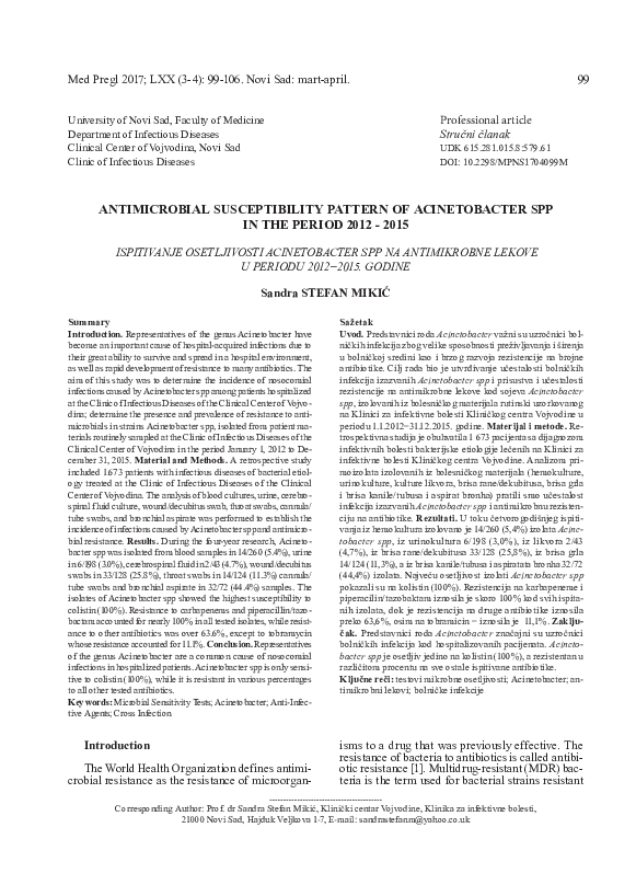 (PDF) Antimicrobial susceptibility pattern of Acinetobacter spp in the ...