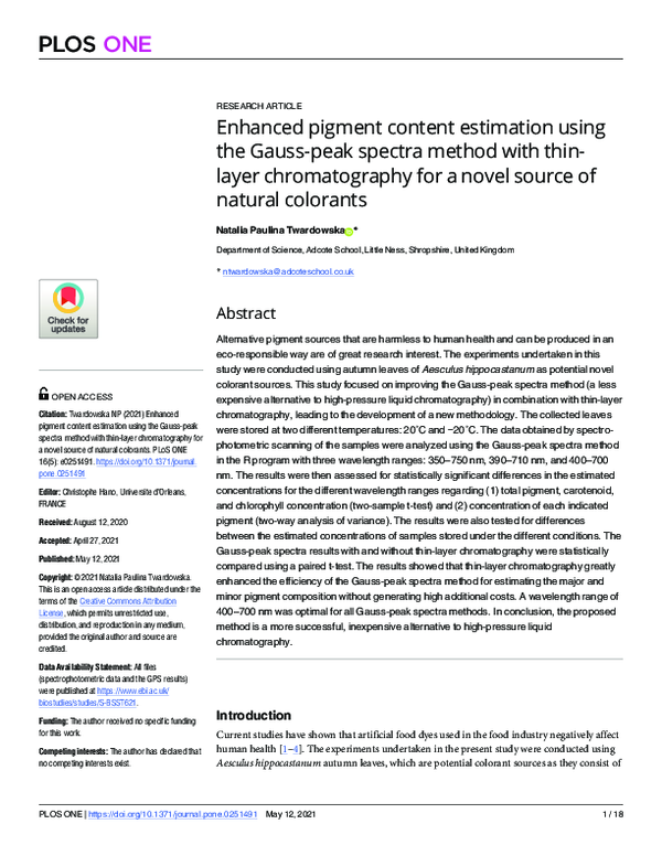 (PDF) Enhanced pigment content estimation using the Gauss-peak spectra ...