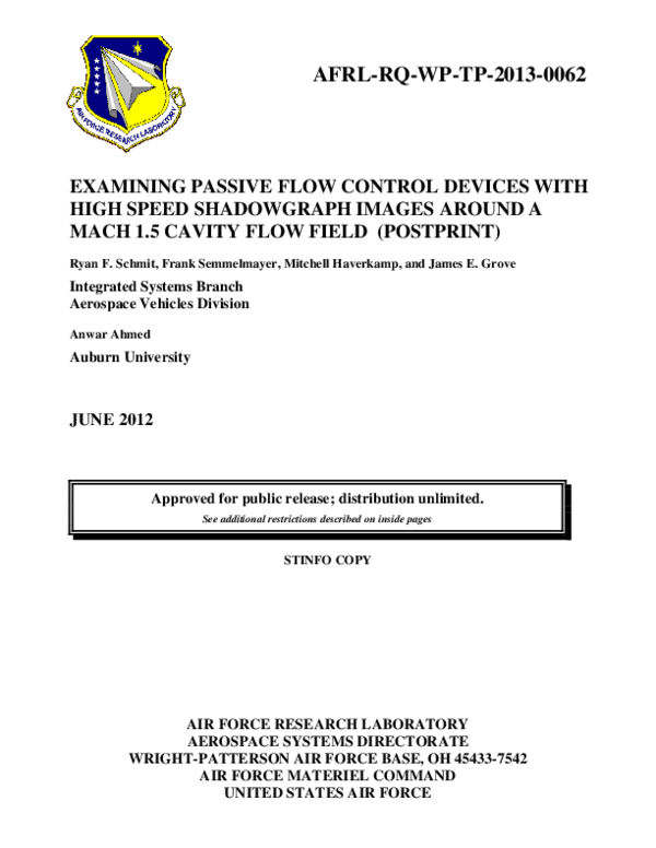 (PDF) Examining Passive Flow Control Devices with High Speed ...