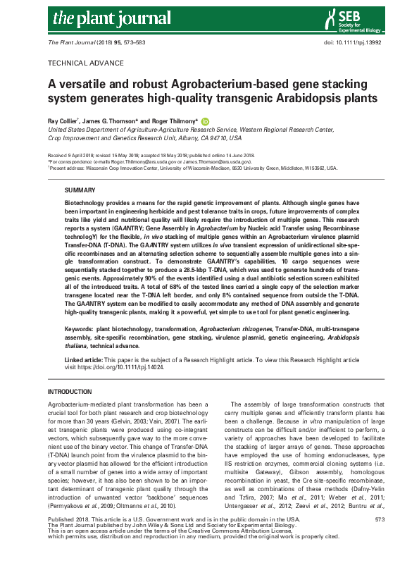 (PDF) A versatile and robust Agrobacterium-based gene stacking system ...