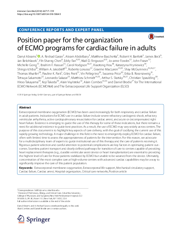 (PDF) Position paper for the organization of ECMO programs for cardiac ...