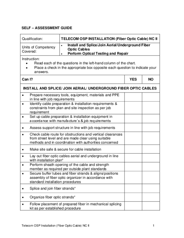 (PDF) TELECOM OSP Installation Fiber Optic Cable NC II