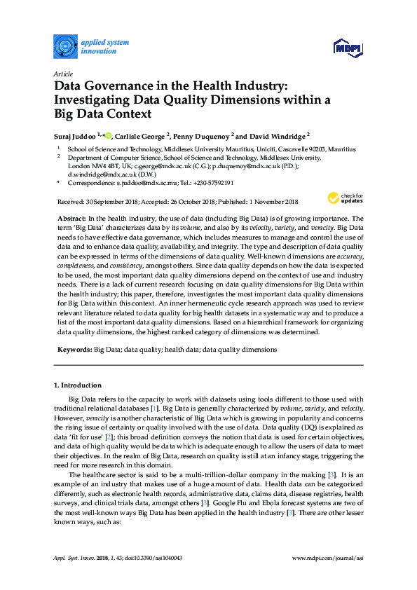 (PDF) Data Governance in the Health Industry: Investigating Data ...