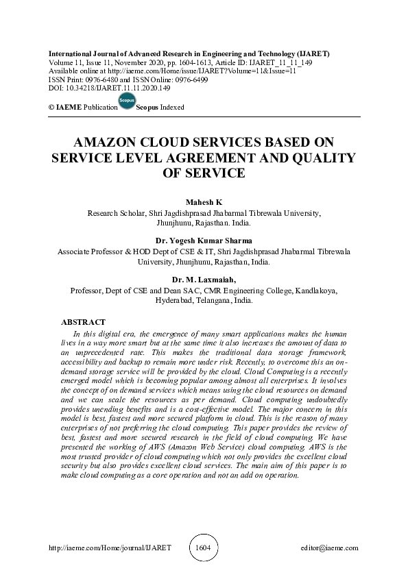 (PDF) AMAZON CLOUD SERVICES BASED ON SERVICE LEVEL AGREEMENT AND ...