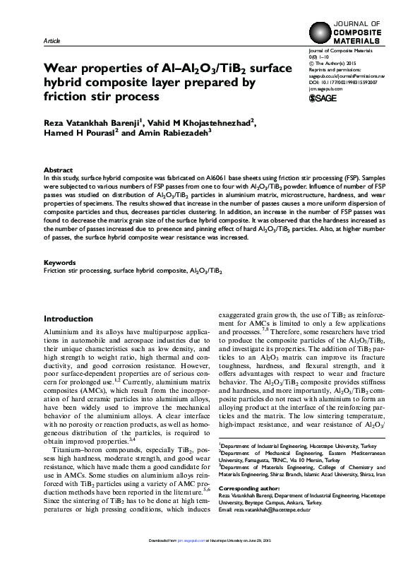 Pdf Wear Properties Of Al Al2o3 Tib2 Surface Hybrid Composite Layer