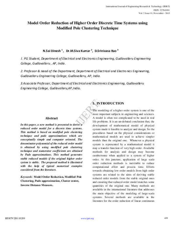 Pdf Ijert Model Order Reduction Of Higher Order Discrete Time Systems Using Modified Pole