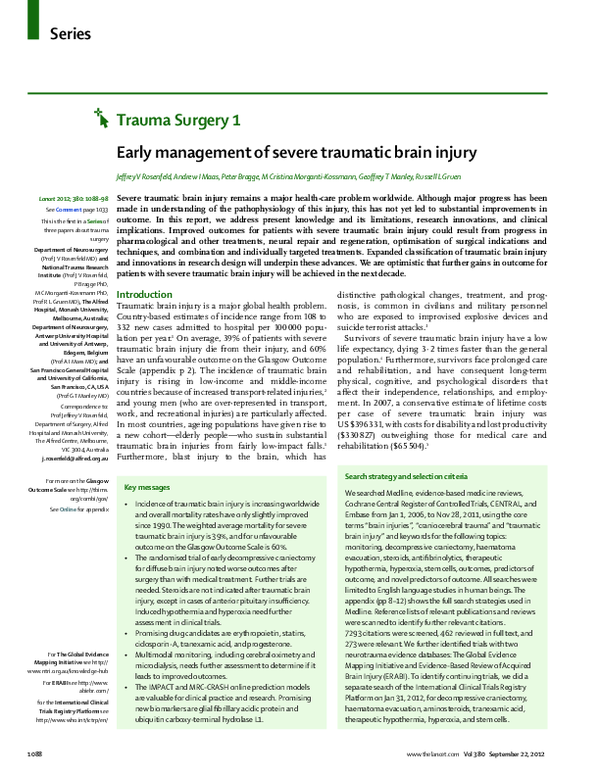 (PDF) Early management of severe traumatic brain injury