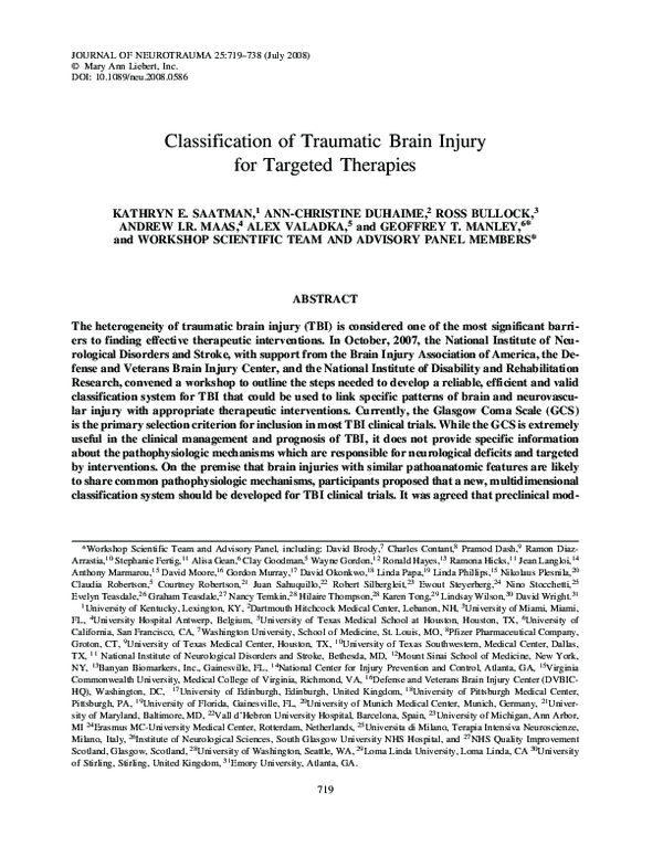 (PDF) Classification of Traumatic Brain Injury for Targeted Therapies ...