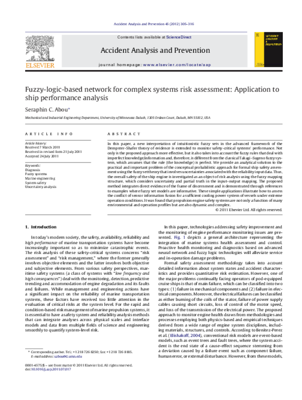 Pdf Fuzzy Logic Based Network For Complex Systems Risk Assessment
