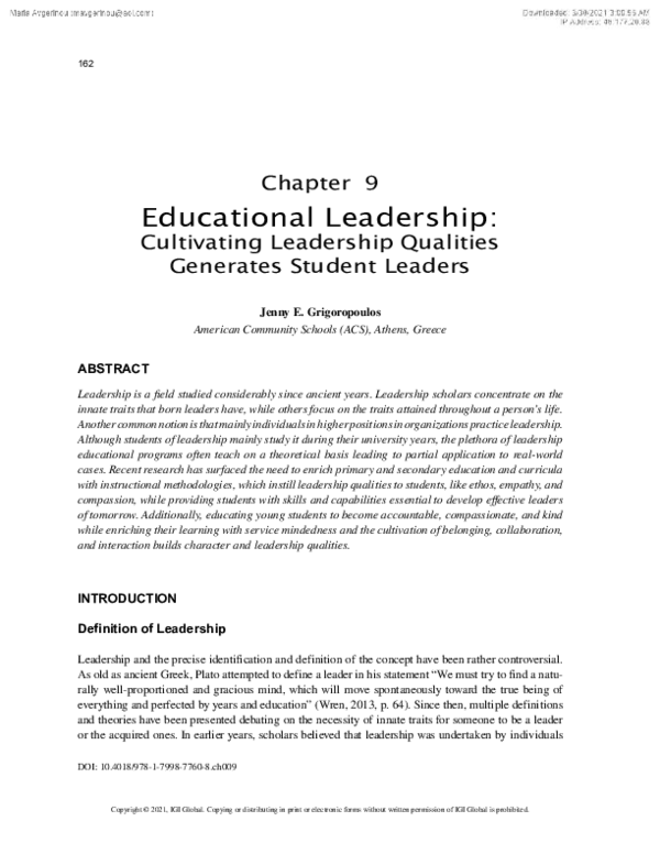 (PDF) Educational Leadership Cultivating Leadership Qualities Generates ...
